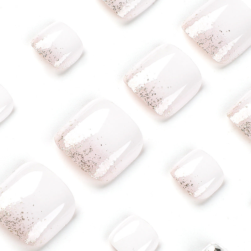 Nails Art Ideas Diamond Glossy Luxury Short Square WhitePress On Toe ...