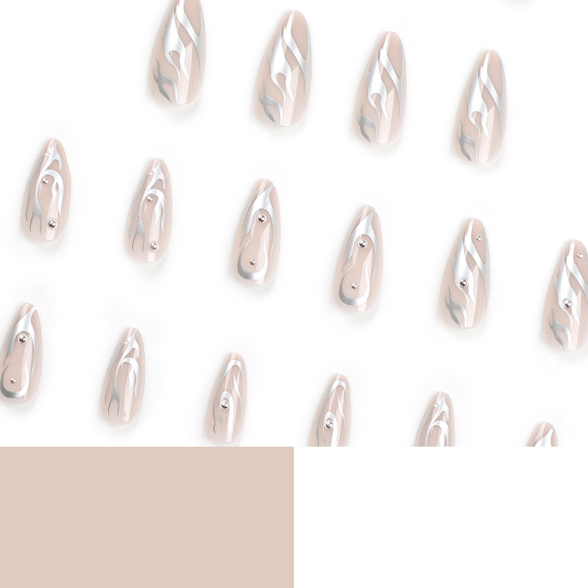 Nail Art Ideas Almond Silver Long Glossy Press On Nails – Vanccy