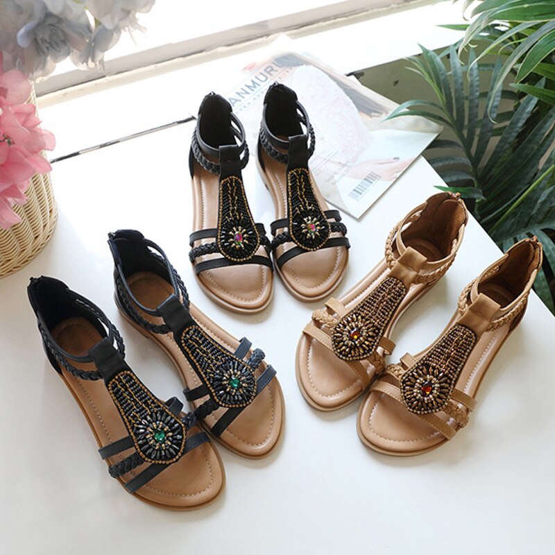 Rhinestone Flat Sandals Elastic T-Strap Bling diamonds bridal shoes ...