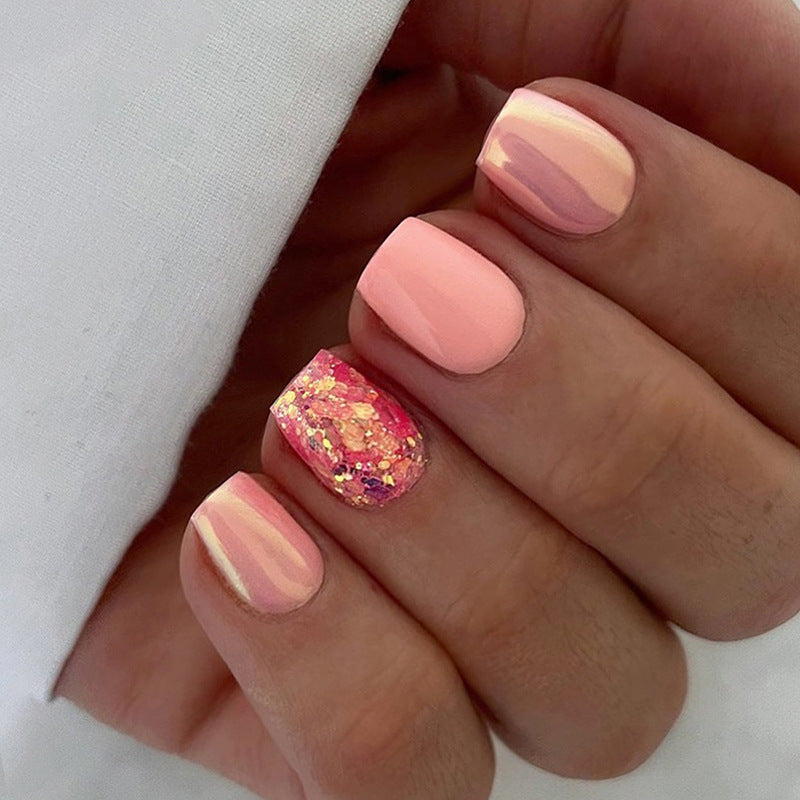 Short French Tip Press On Nails Pink Squoval Fake Nails, Petite Acrylic ...
